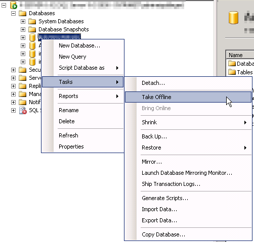 SQL Datebank Offline bzw. Online setzen – sysadmin:GO